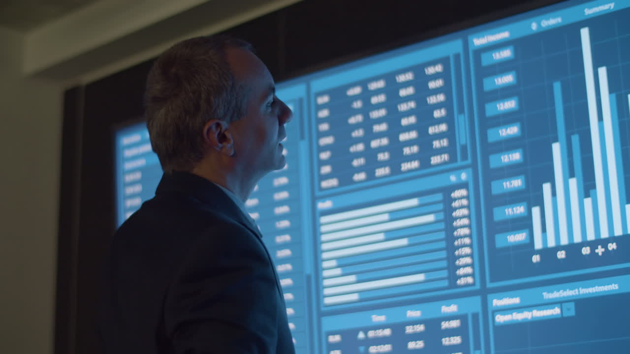 Premium stock video - Businessman analyzing data and statistics shown ...