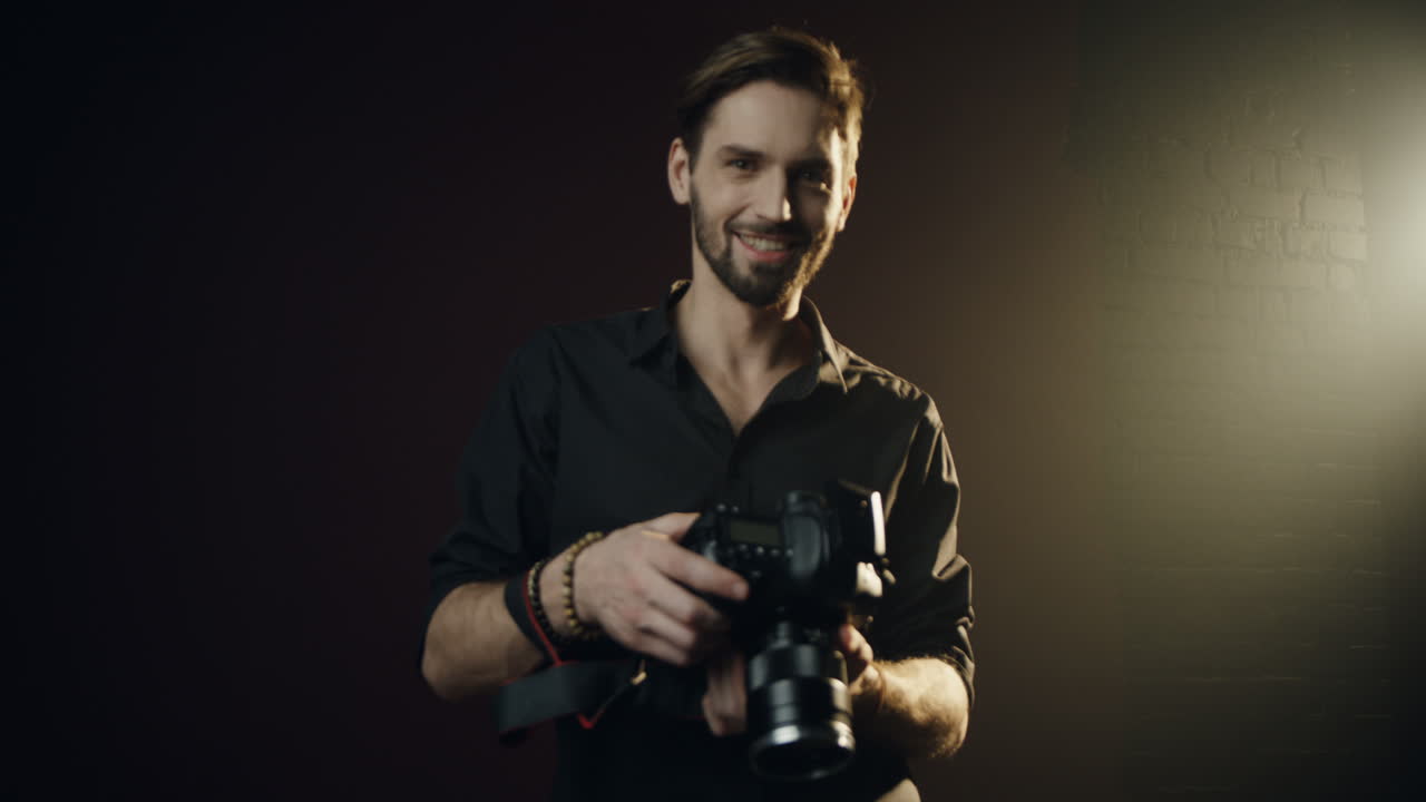 Free stock video - Camera zooming in on caucasian male photographer who ...