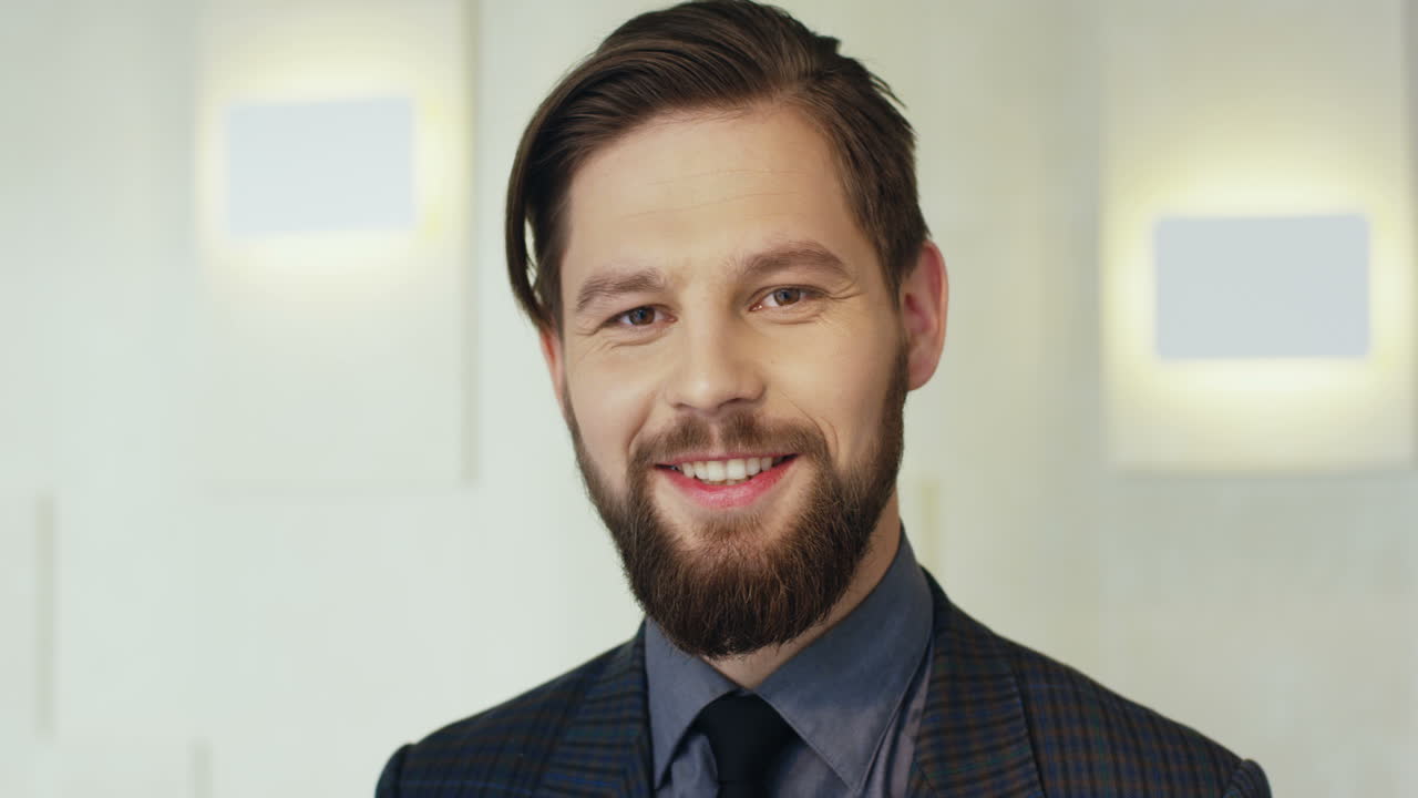 Free stock video - Close-up view young caucasian bearded businessman in ...