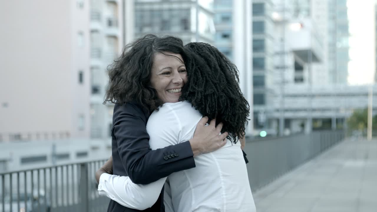 Free stock video - Slow motion shot of happy female friends meeting and ...