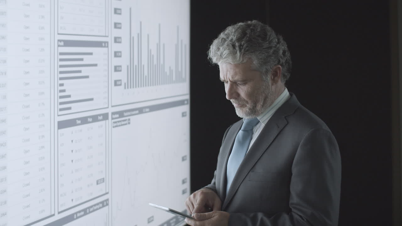 Free stock video - Pensive professional investor thinking over charts