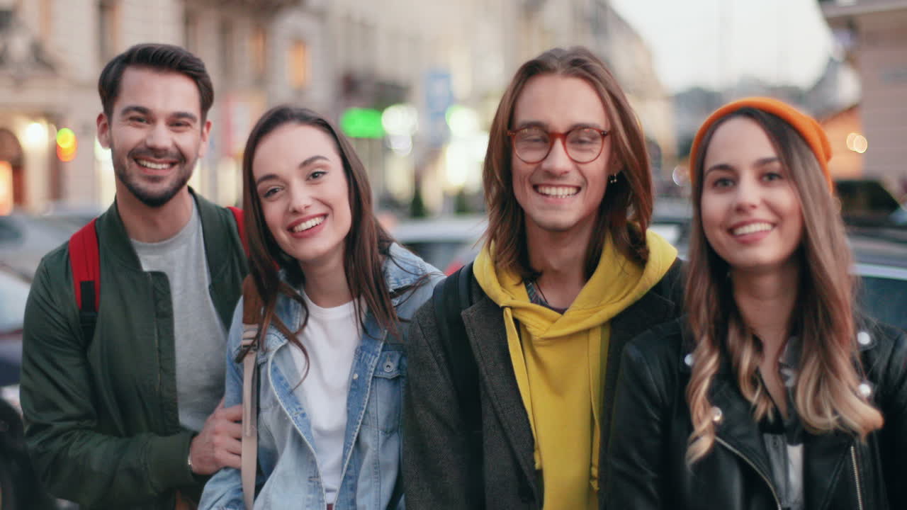 Free stock video - Caucasian group of friends together in the street ...