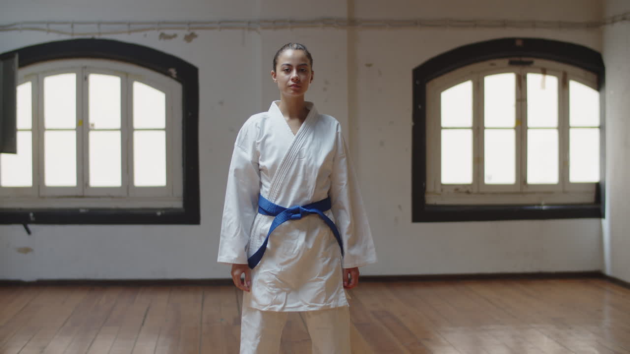 Free stock video - Front view of martial artist punching and turning to ...