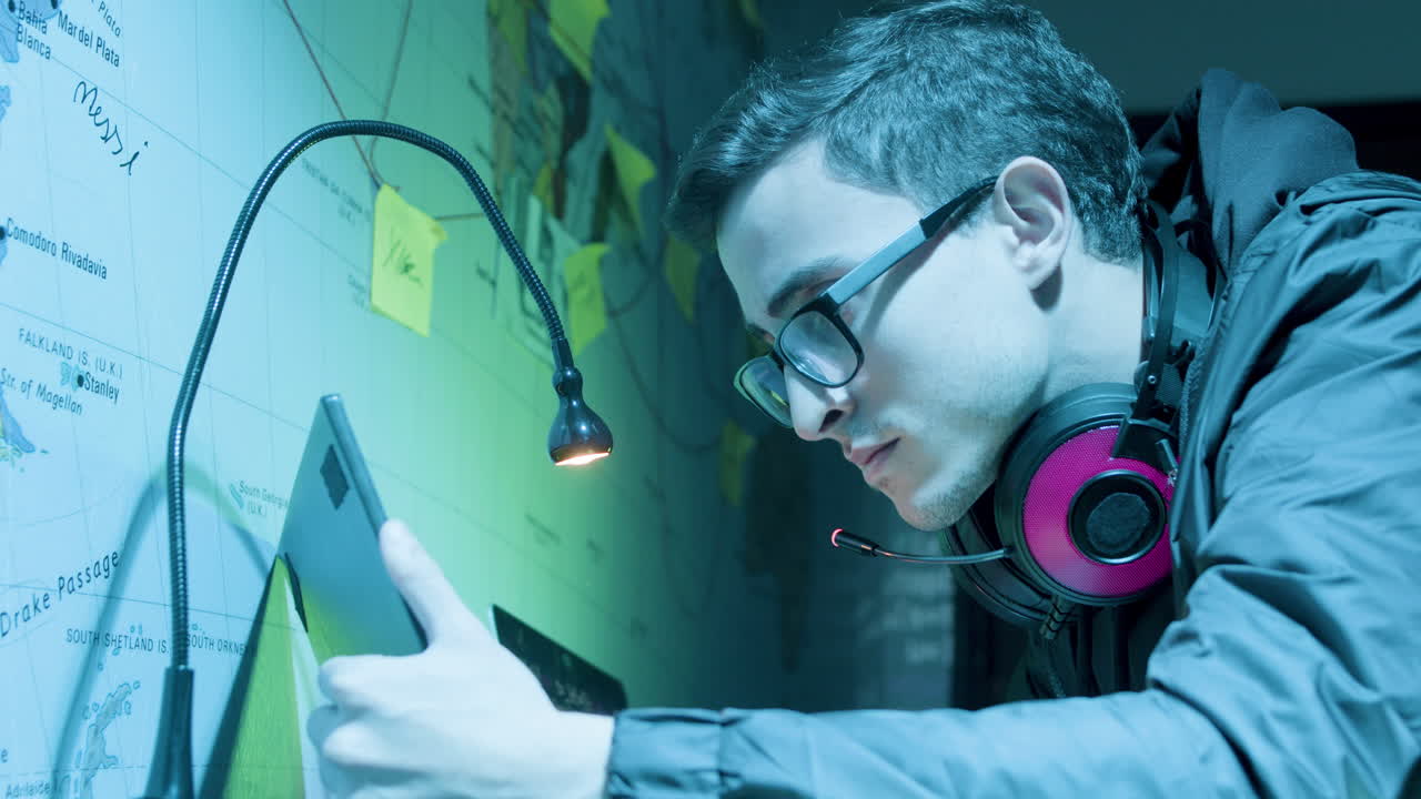 Free stock video - Focused caucasian hacker at late night holding ...