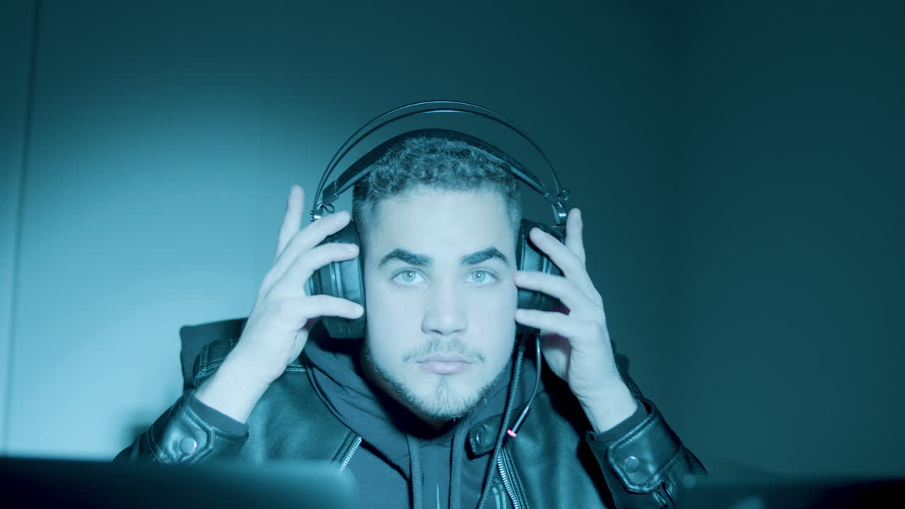 Free stock video - Young caucasian hacker sitting at night in front of ...