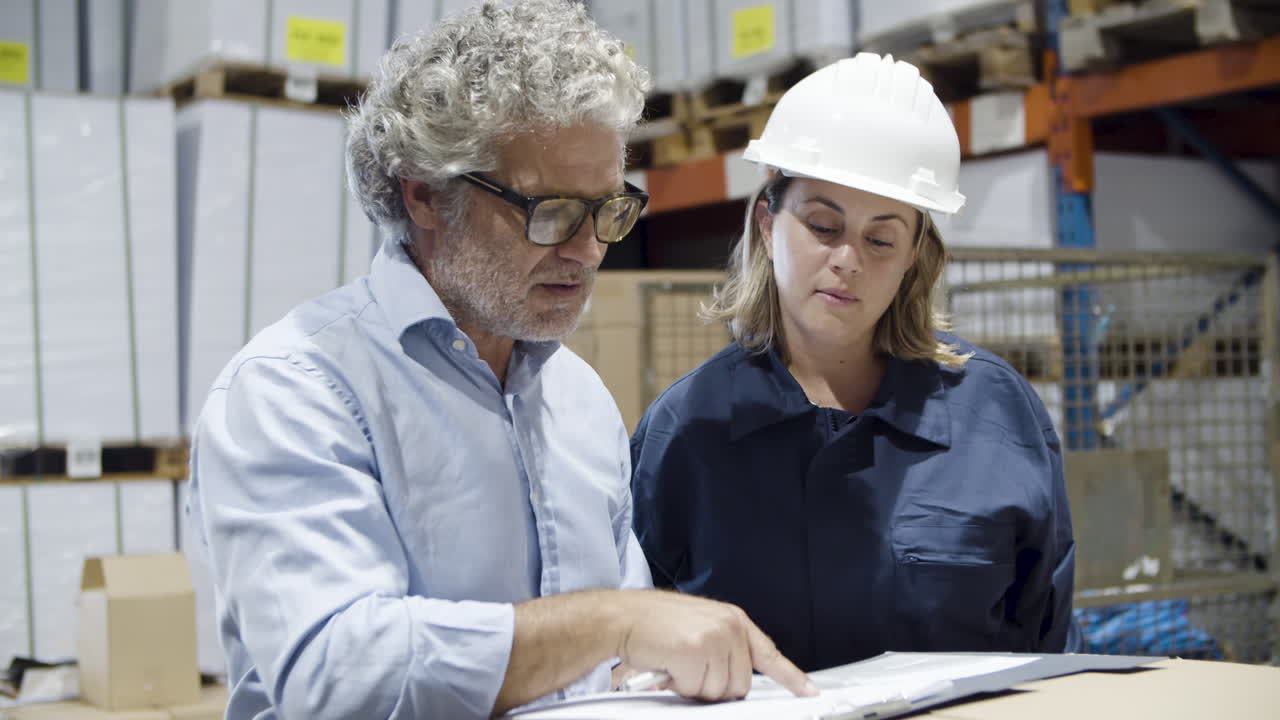 Free stock video - Serious safety inspector checking warehouse with ...