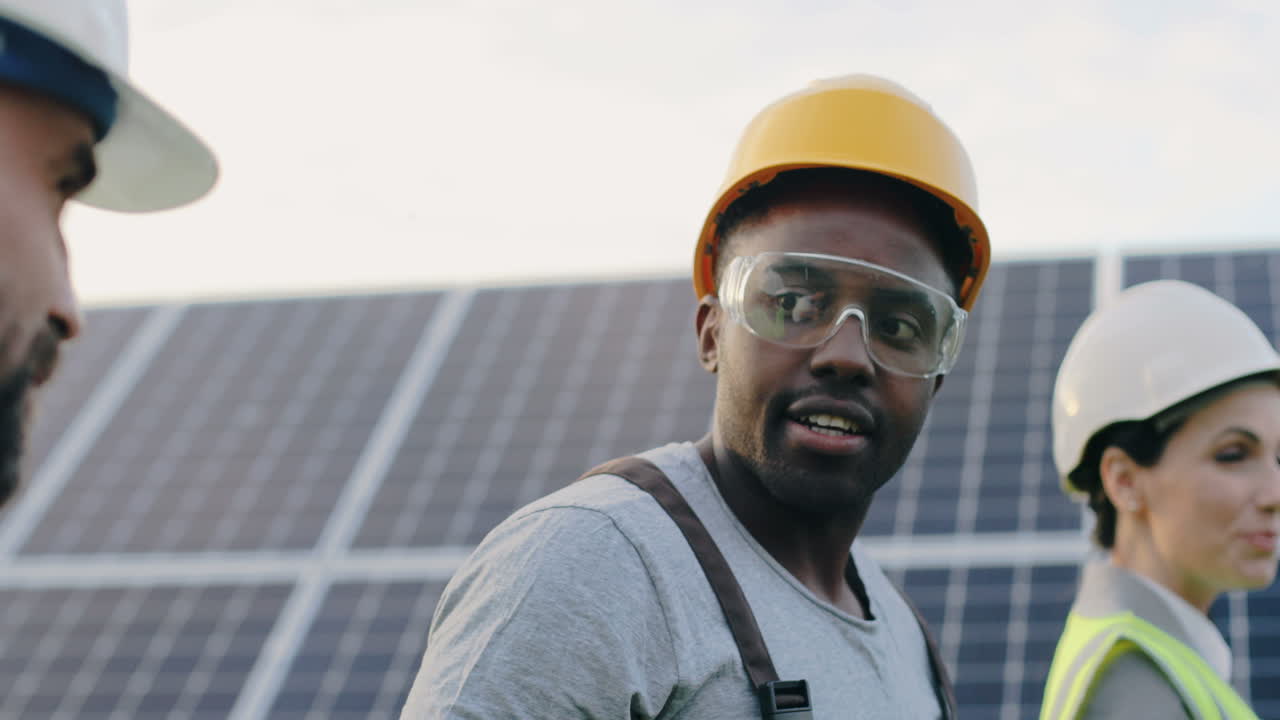 Free stock video - Close-up view of three multiethnics farm solar ...