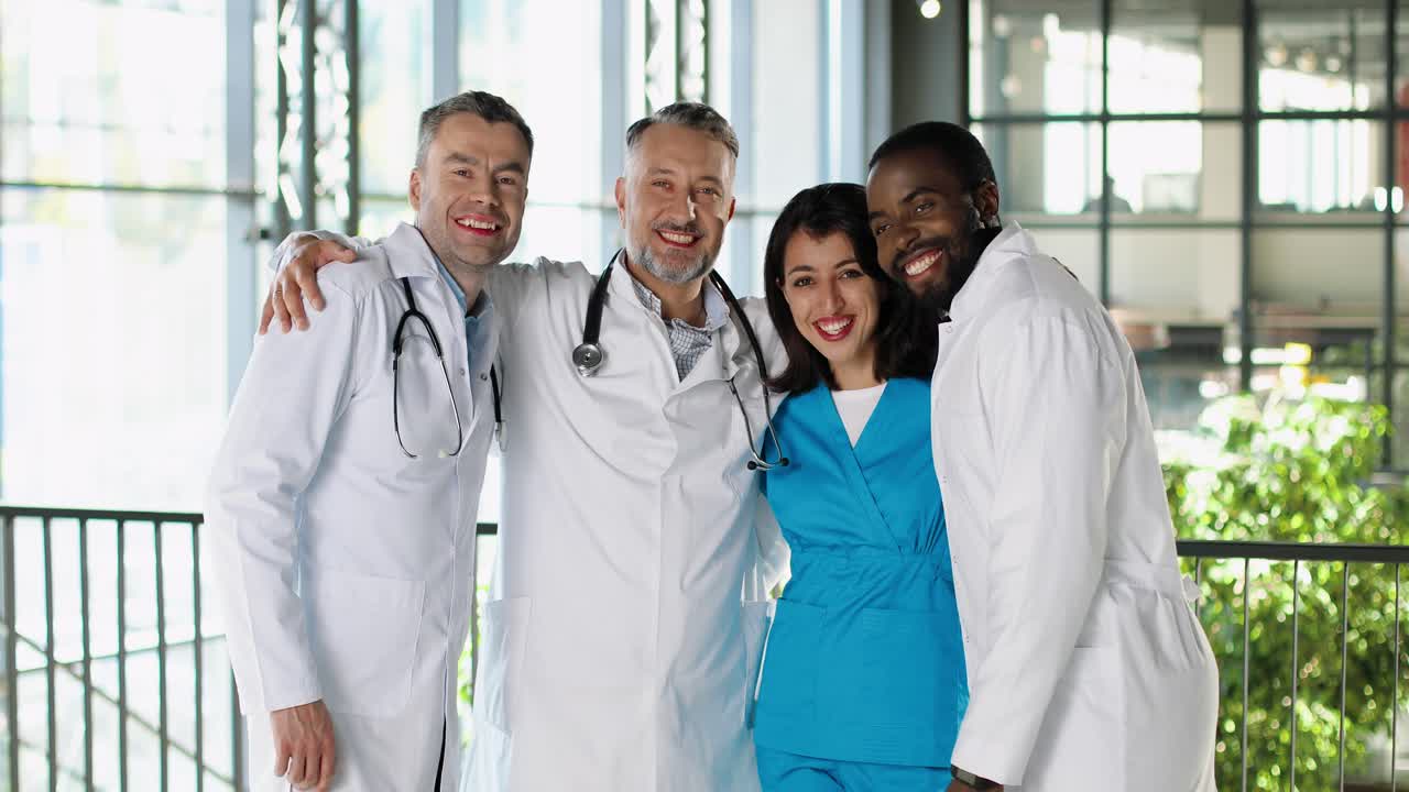 Free stock video - Happy doctors hugging, talking and laughing