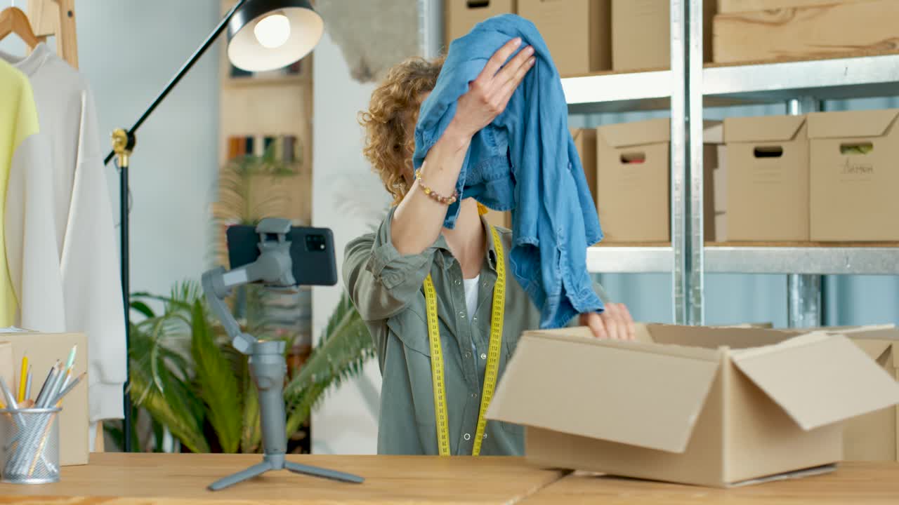 Free stock video - Caucasian young woman speaking recording video for ...