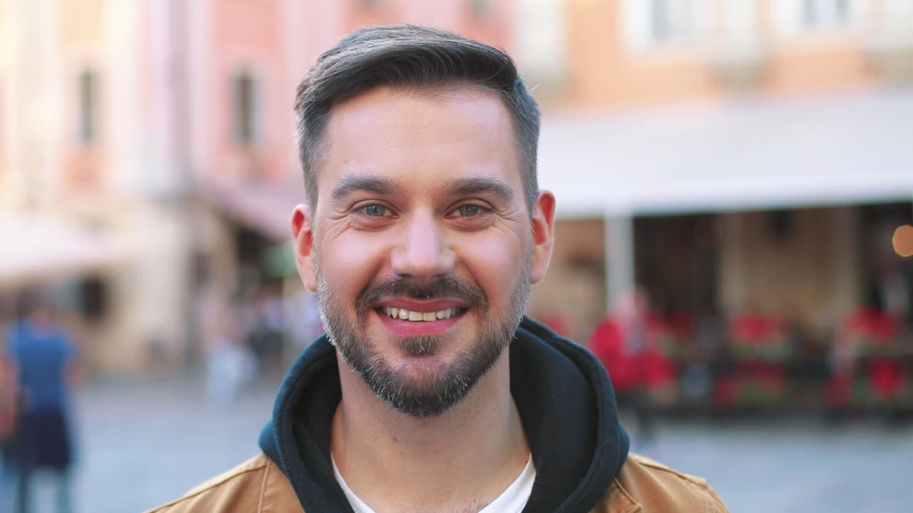 Free Stock Video Close Up View Of Caucasian Bearded Man Looking At