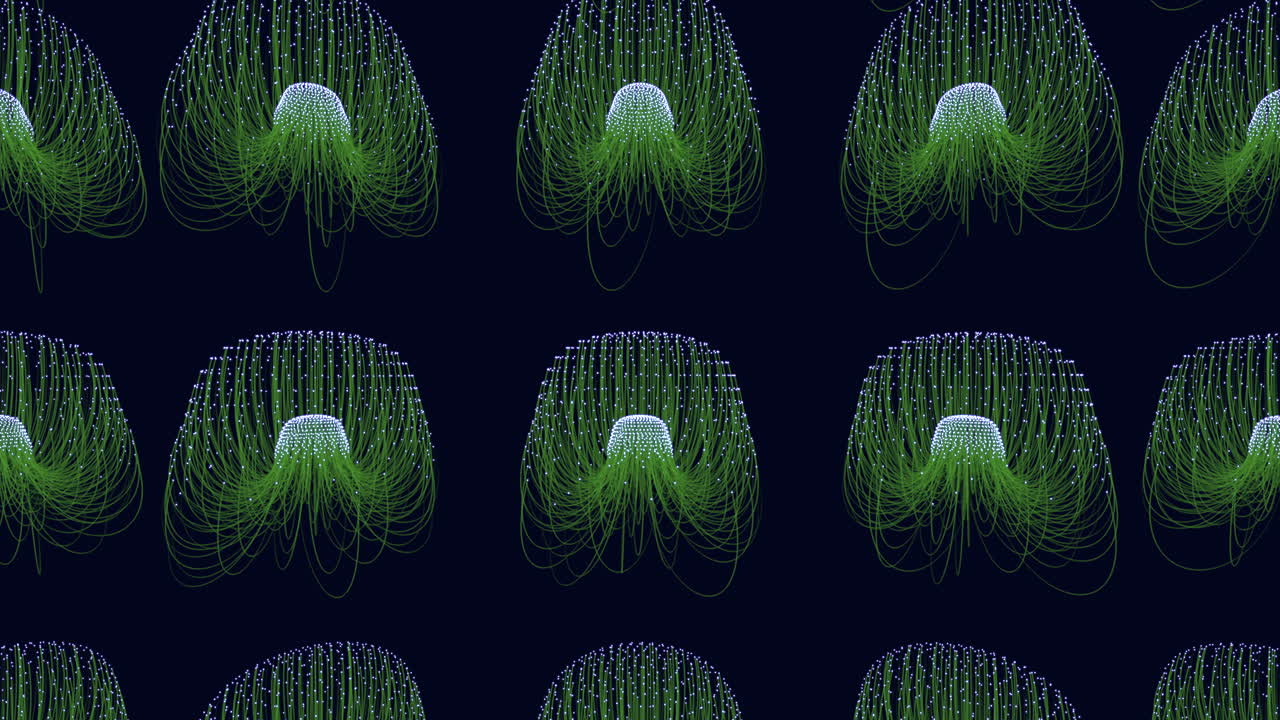 Premium stock video - Dynamic grid green lines and dots on black background