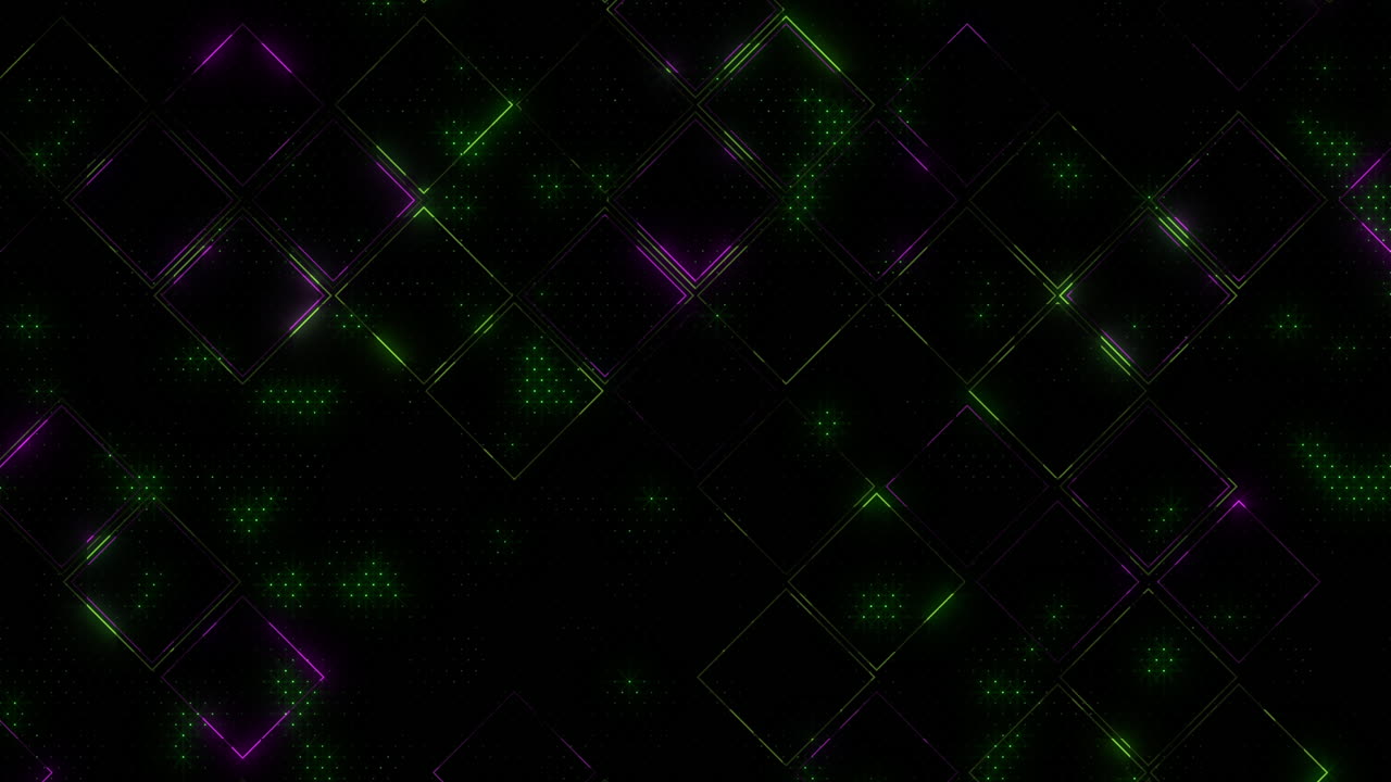 Premium stock video - Digital screen with neon cubes pattern and glitters