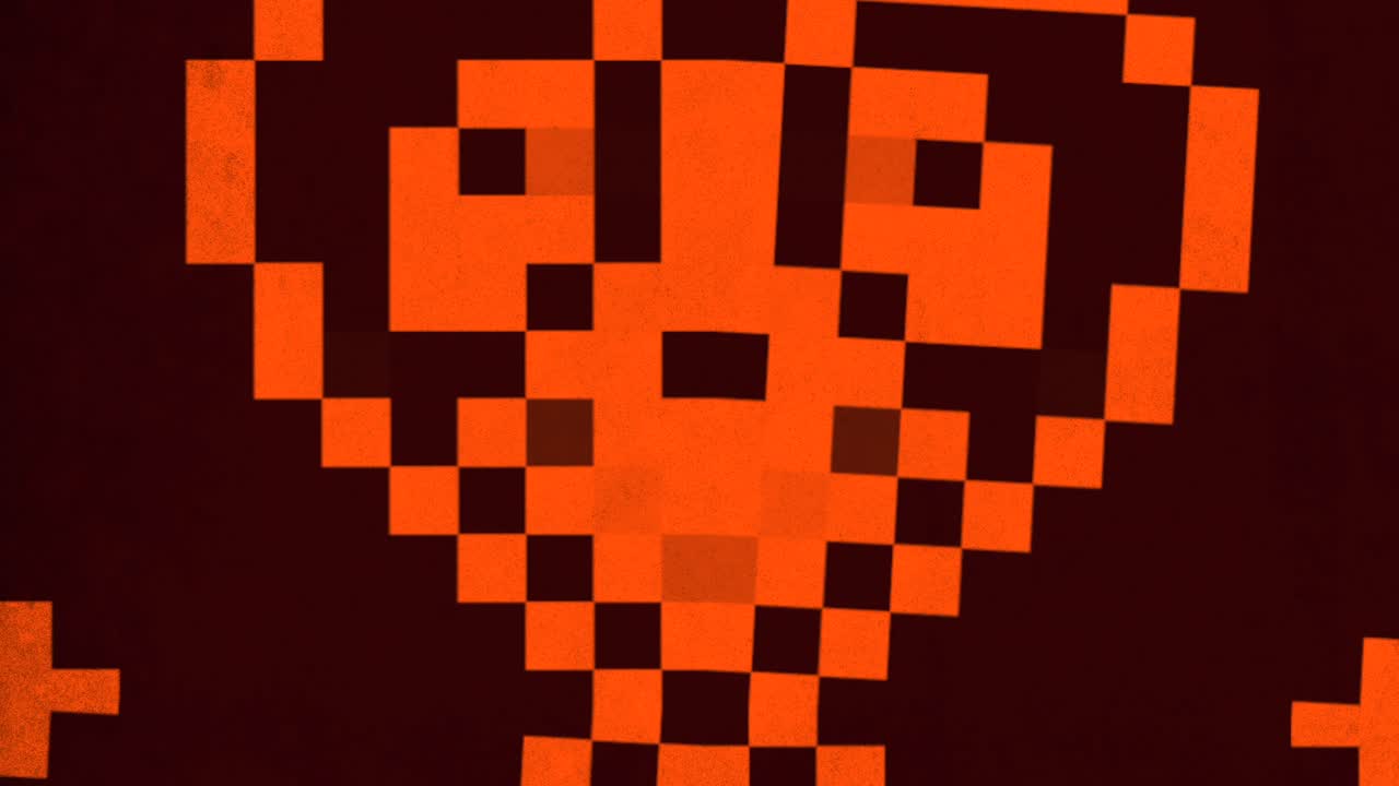 Premium stock video - Intense, pixelated face with glowing red eyes ...