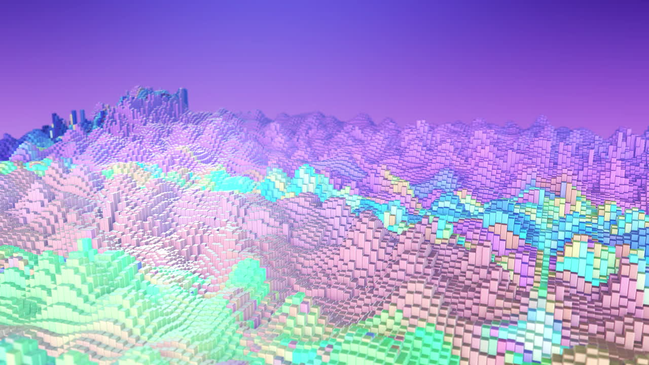 3D Animated Abstract Blocky Landscape Fluorescent Motion Graphic Free ...