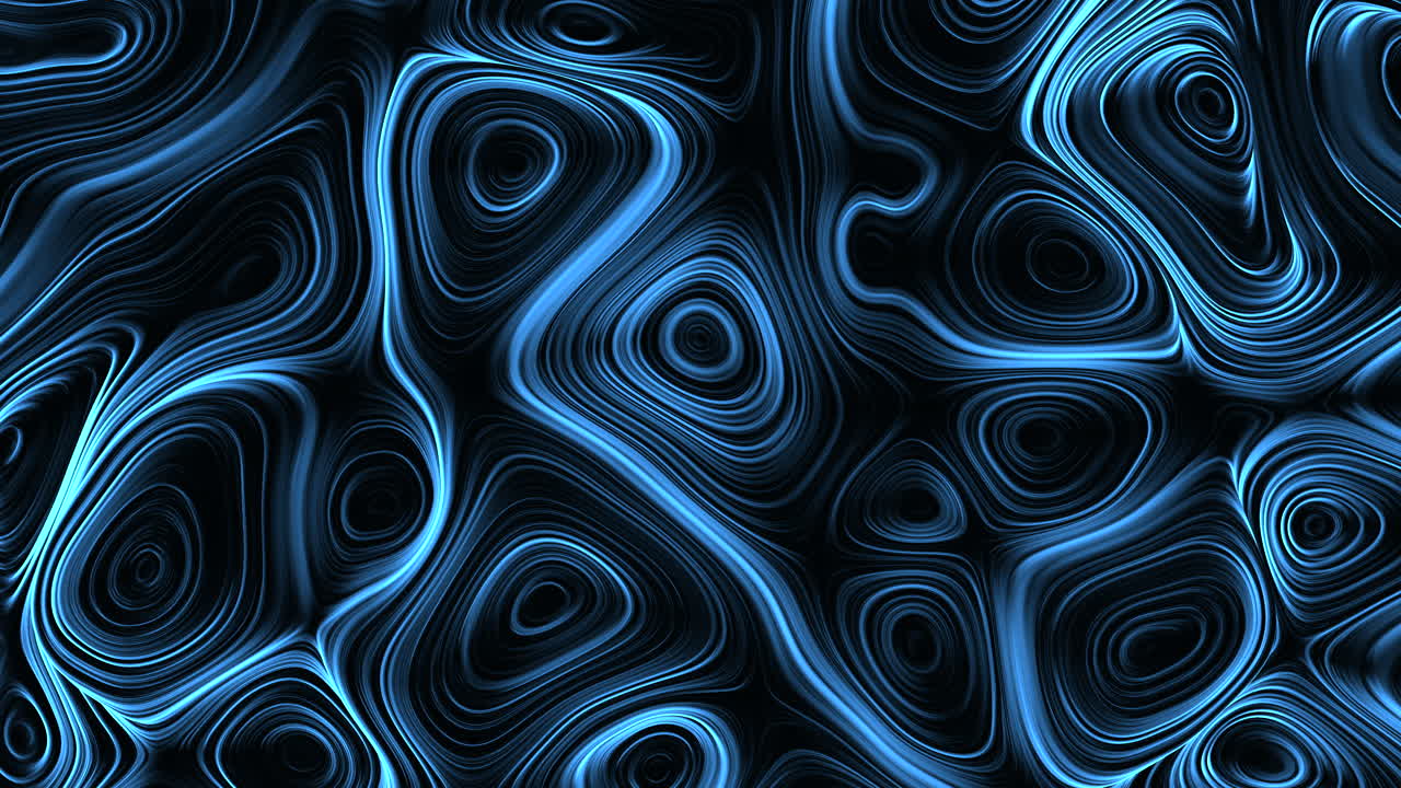 Premium stock video - Flowing blue waves and vortex circles in black gradient