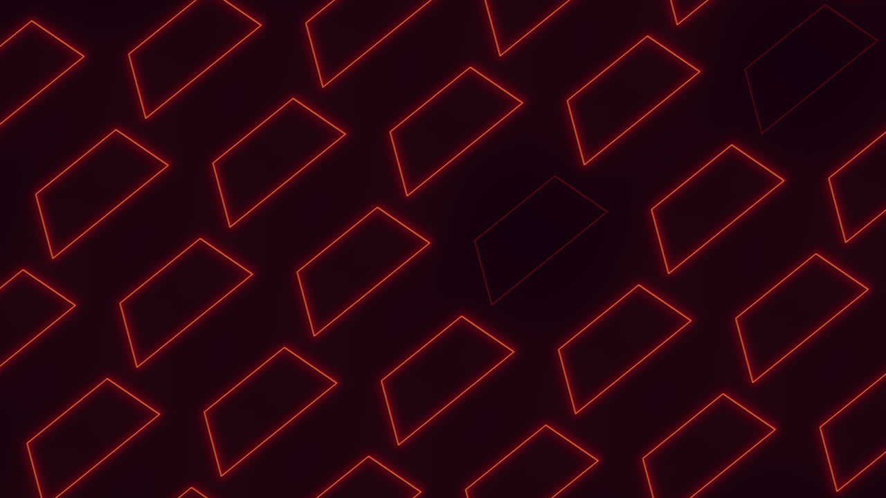 Premium stock video - Red neon geometric shapes in rows on black gradient
