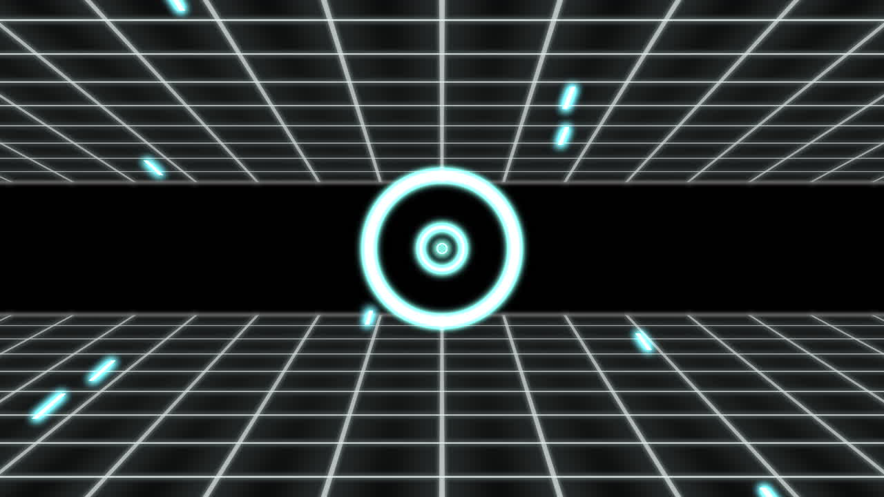 Premium 스톡 영상 어두운 은하계의 복고풍 네온 원과 그리드 패턴