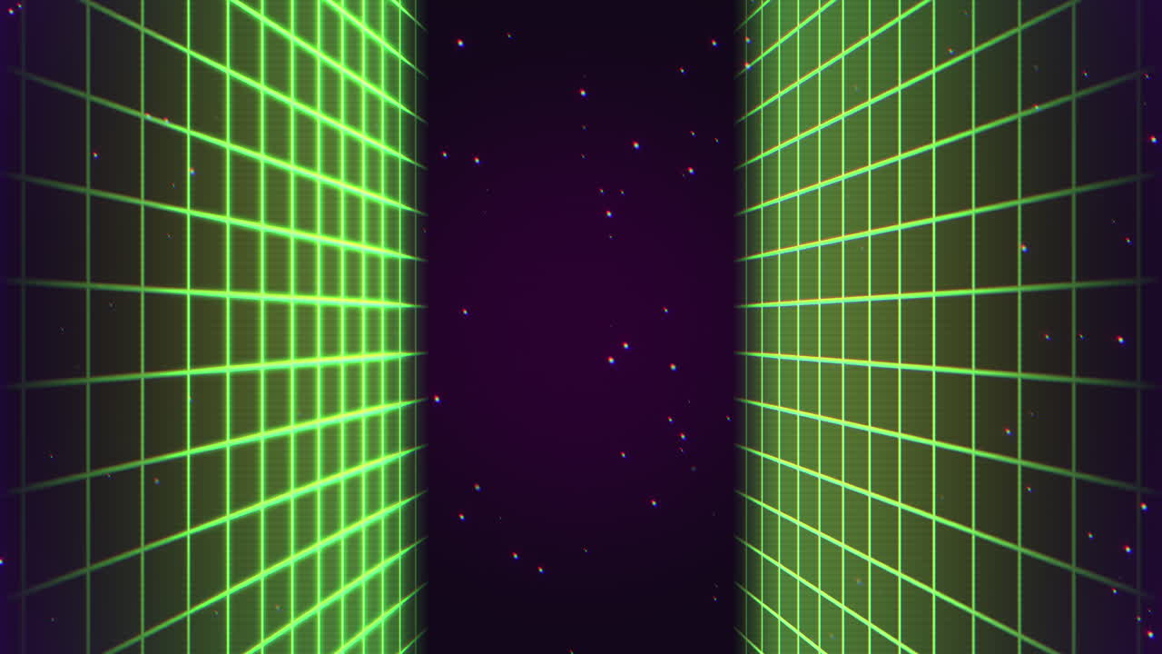 Premium stock video - Neon grid pattern in rows in dark galaxy