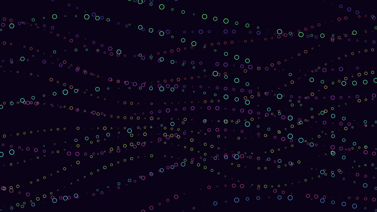 Premium stock video - Rainbow futuristic waves pattern with rings and dots on black gradient 1