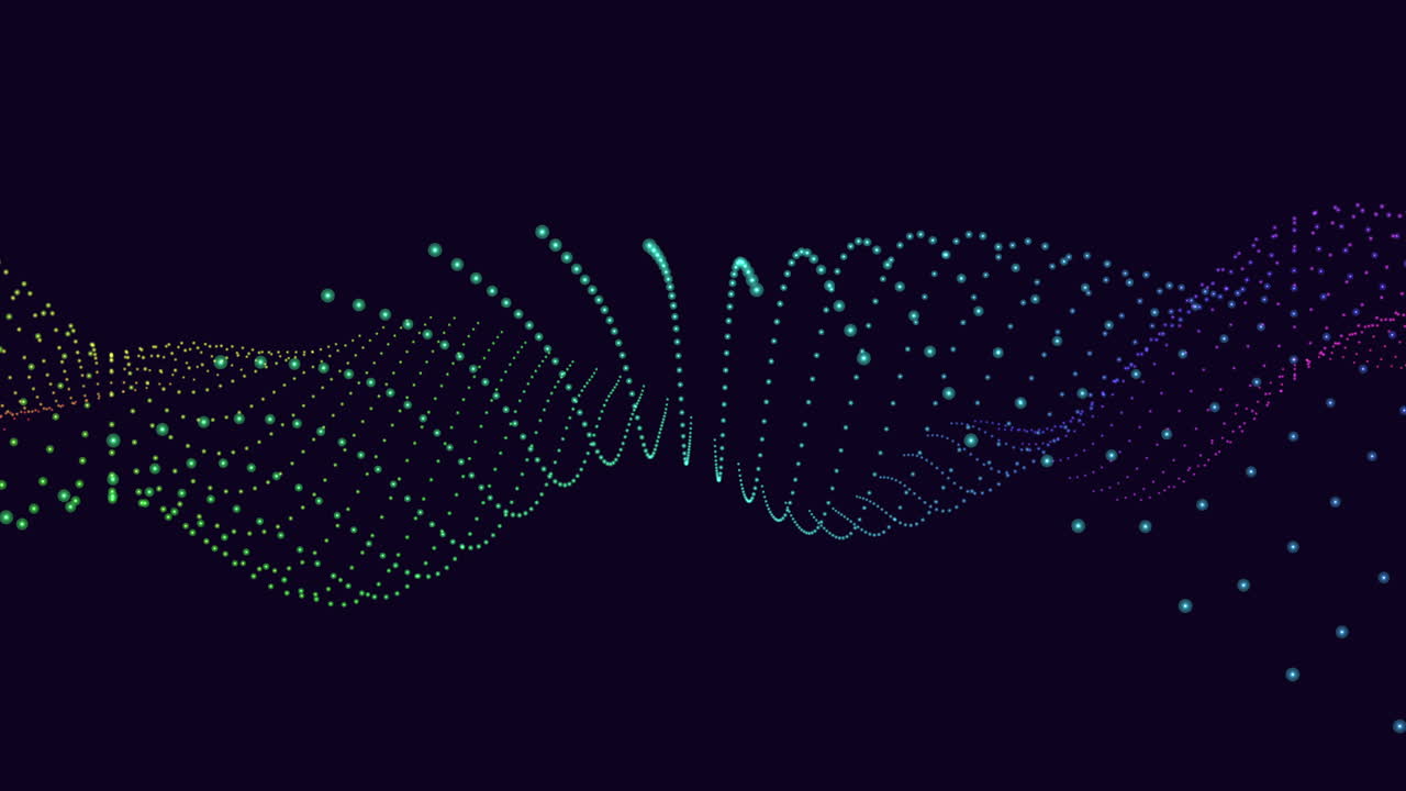 Premium stock video - Rainbow futuristic waves pattern with dots on black gradient 2