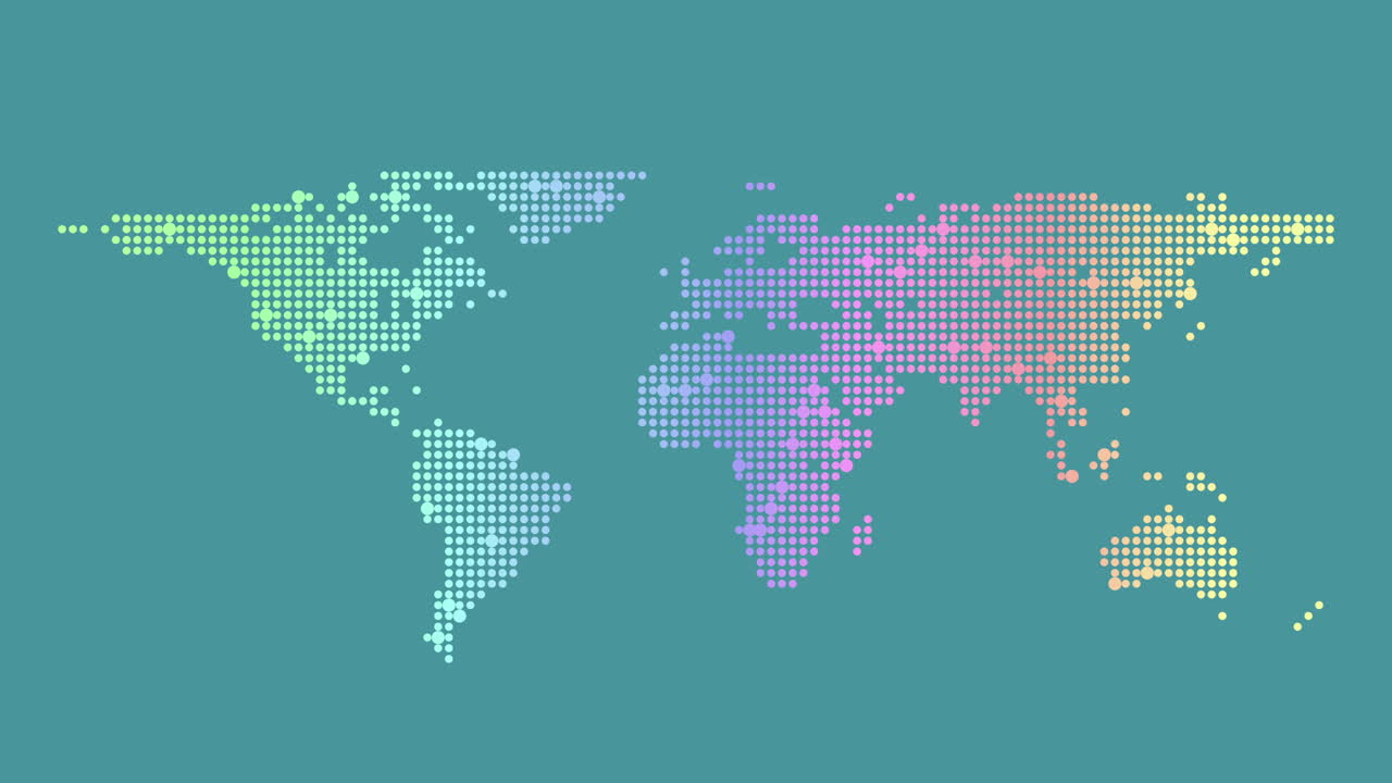 Premium stock video - Neon world map with dots on green gradient