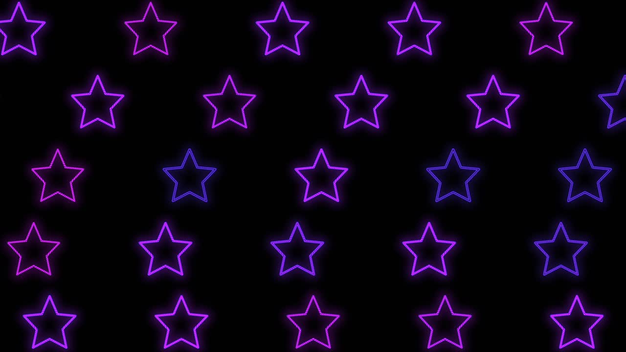 Premium stock video - Neon purple stars pattern in rows
