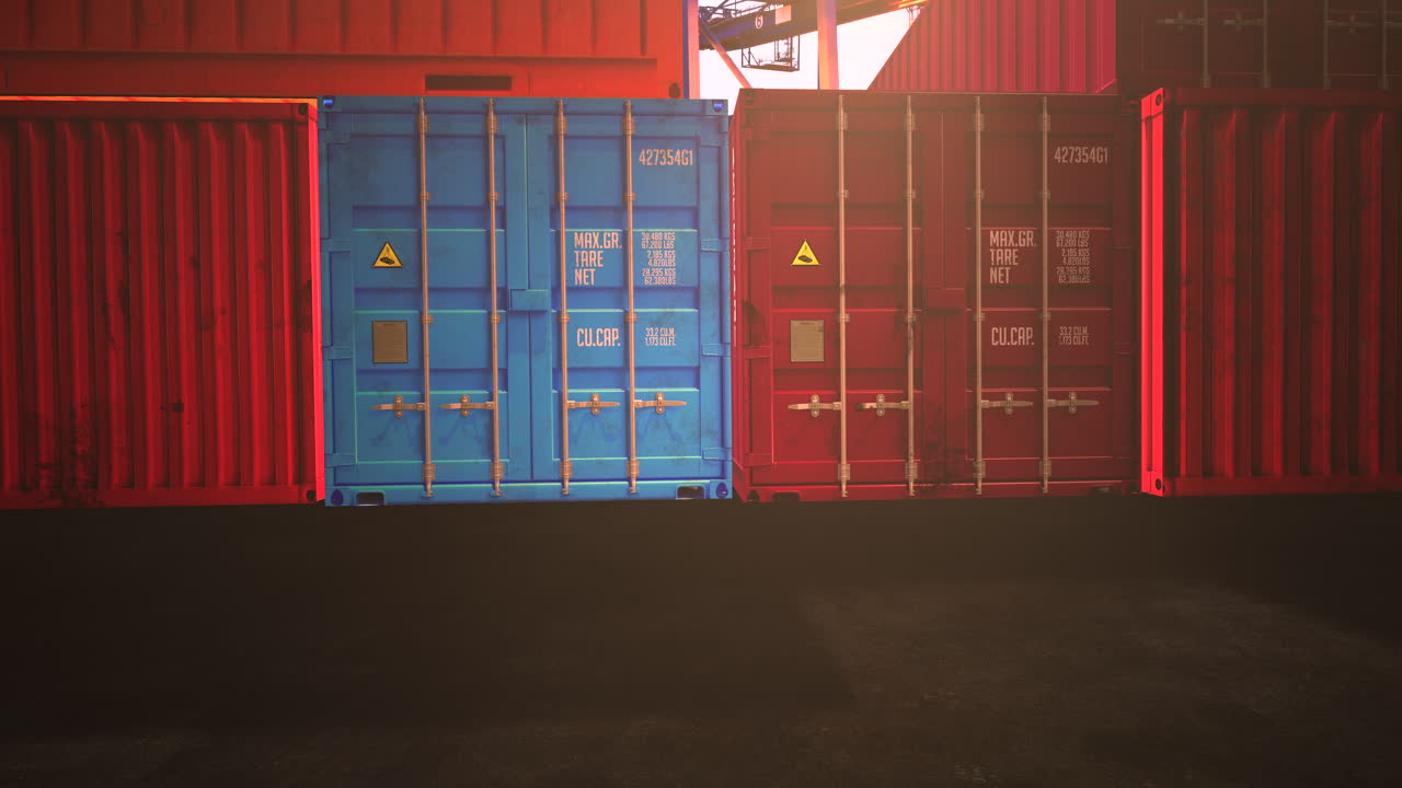 Premium stock video - Cargo containers in commercial dock of ships