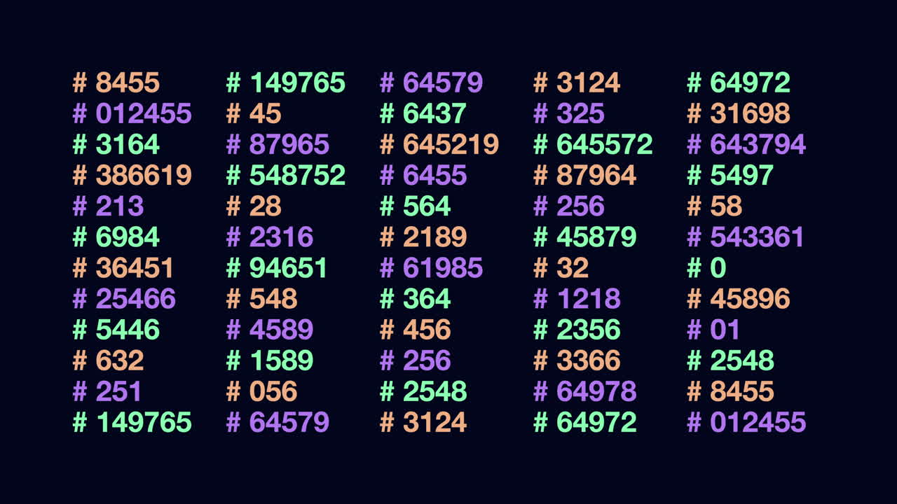 Premium stock video - Digital colorful numbers in rows pattern on black ...