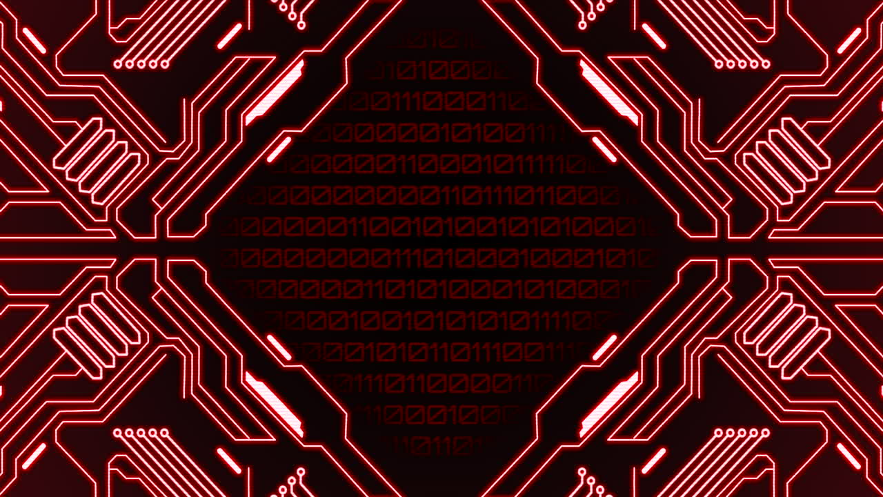 Premium stock video - Red mother board with matrix text from numbers