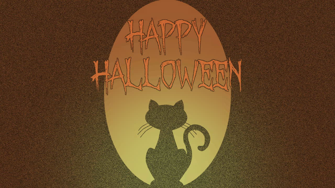 Premium stock video - Happy halloween with cat in night and moon