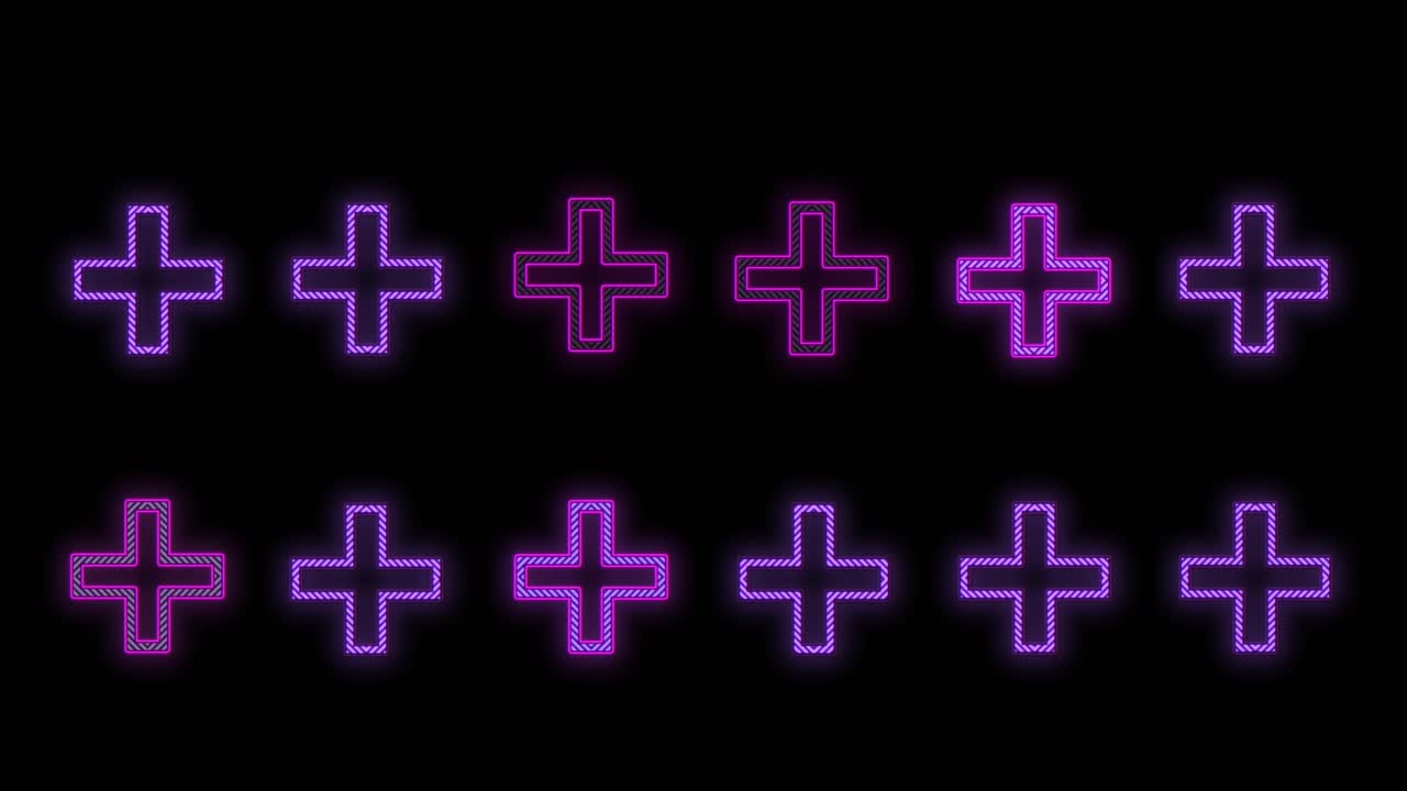 Premium stock video - Neon purple plus sign pattern on black gradient