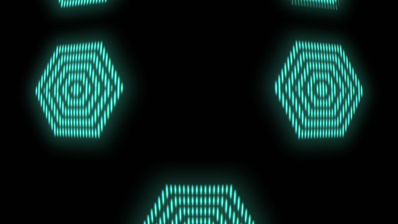 Premium stock video - Pulsing neon green hexagons pattern in rows