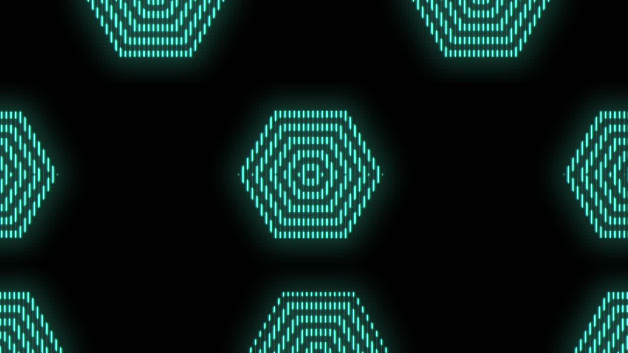 Premium stock video - Pulsing neon green hexagons pattern in rows 1