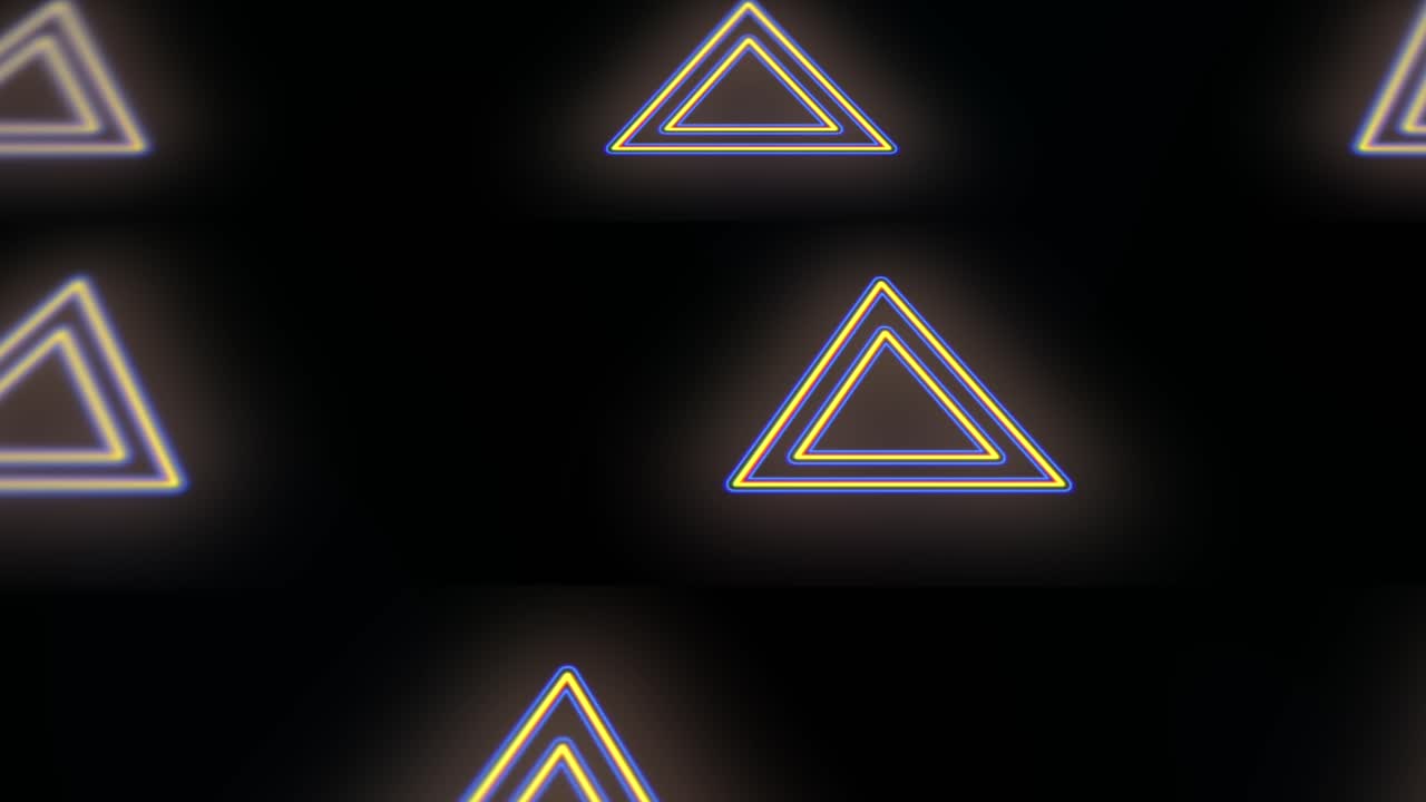 Premium stock video - Pulsing neon yellow triangles pattern in rows Premium stock video - Pulsing neon yellow triangles pattern in rows
