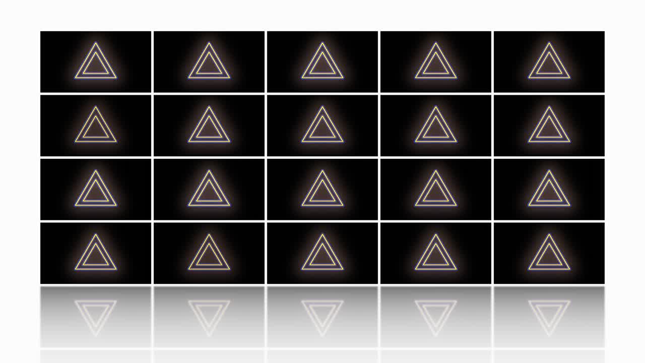Premium stock video - Pulsing neon yellow triangles pattern in rows 2 Premium stock video - Pulsing neon yellow triangles pattern in rows 2