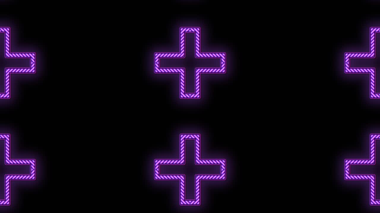 Premium stock video - Pulsing neon purple crosses pattern in rows 5