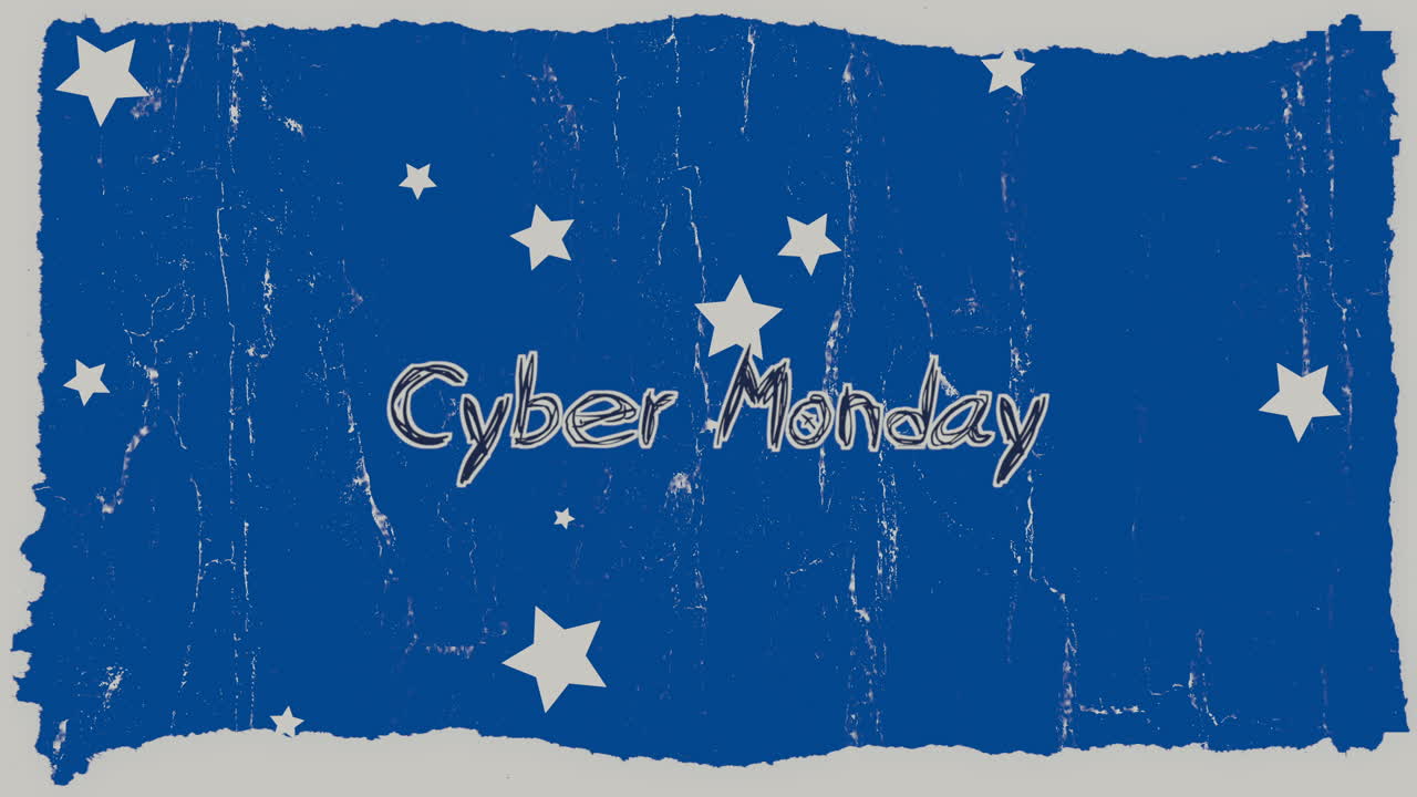 Premium stock video - Cyber monday with white stars on blue hipster texture