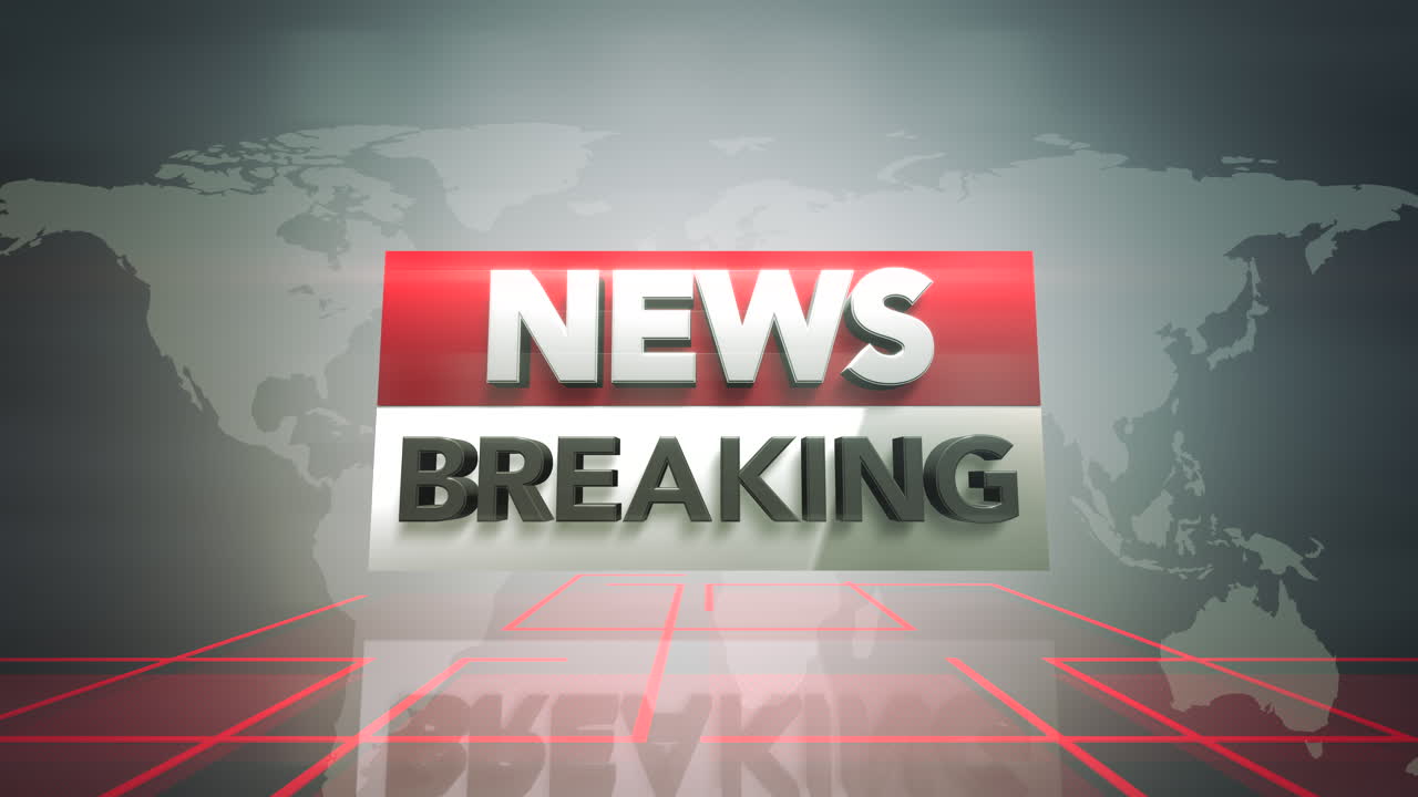 Premium stock video - Breaking news with global map and grid in news studio