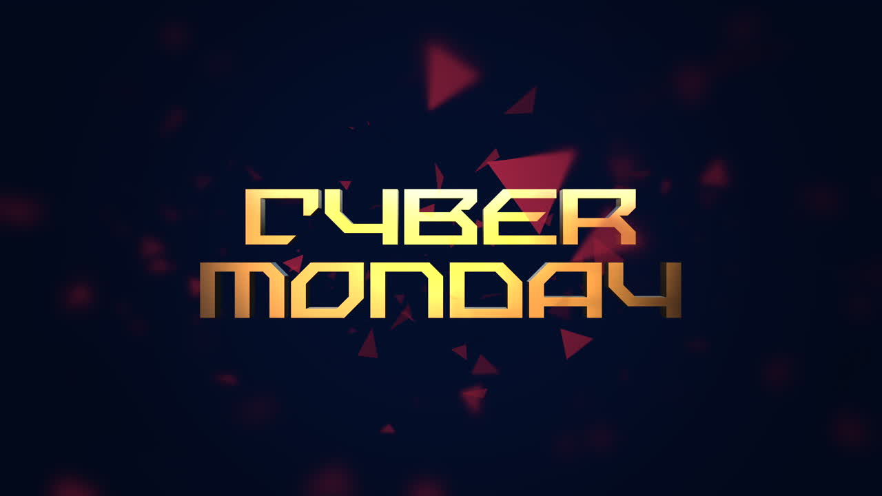 Vídeo Premium - Texto de lunes cibernético con formas de triángulo volador