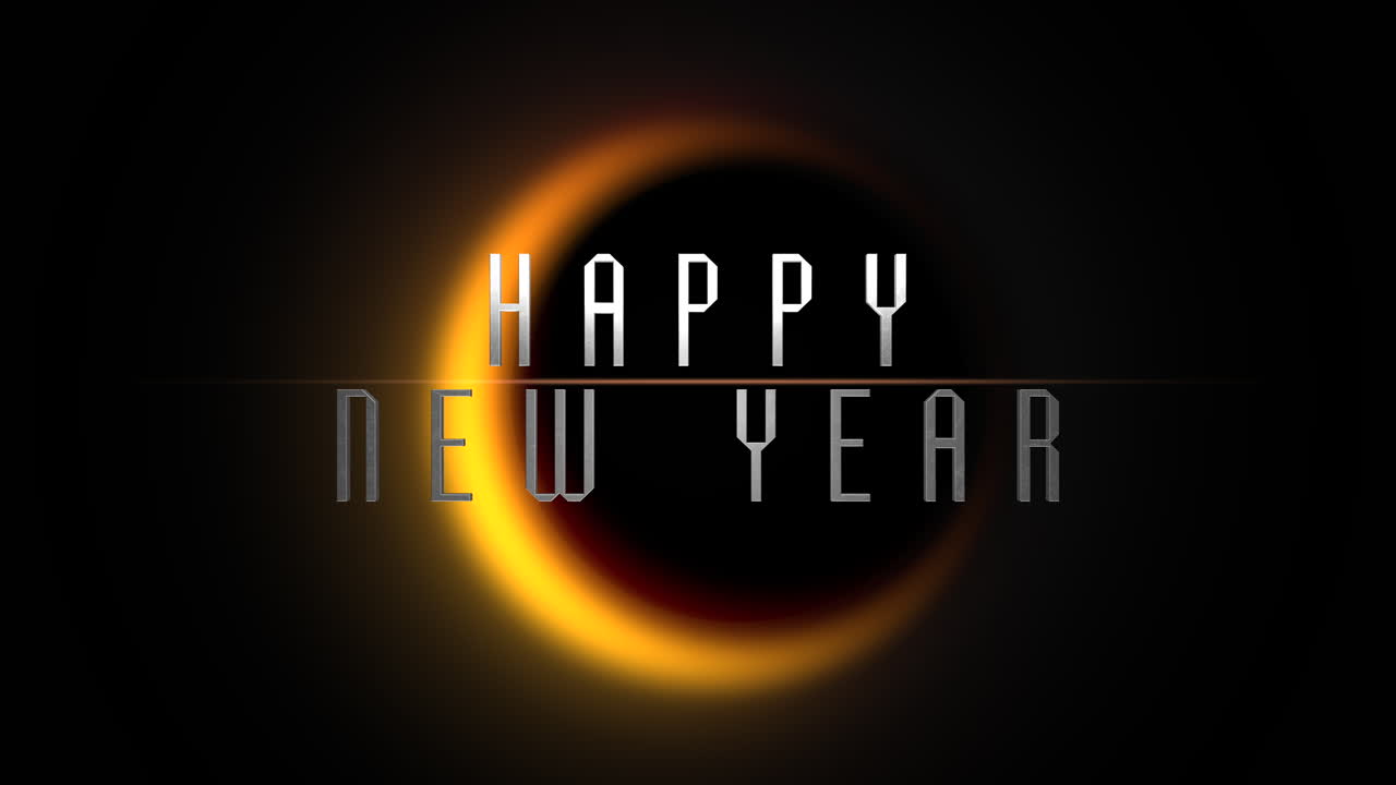 Premium stock video - Happy new year with yellow light of moon in galaxy