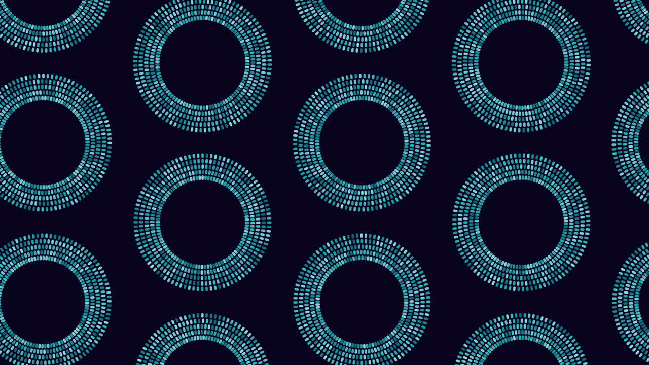 Premium stock video - Neon circles pattern with rainbow dots on black gradient 1