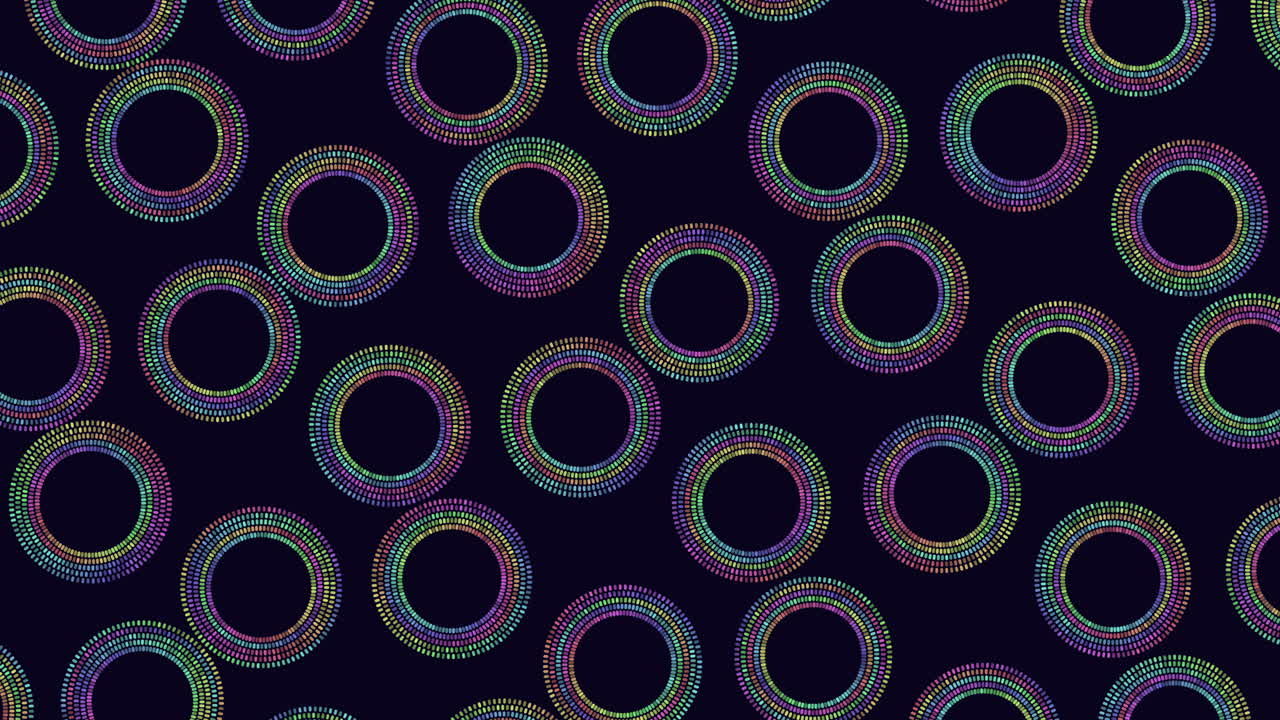 Premium stock video - Neon circles pattern with rainbow dots on black gradient 4