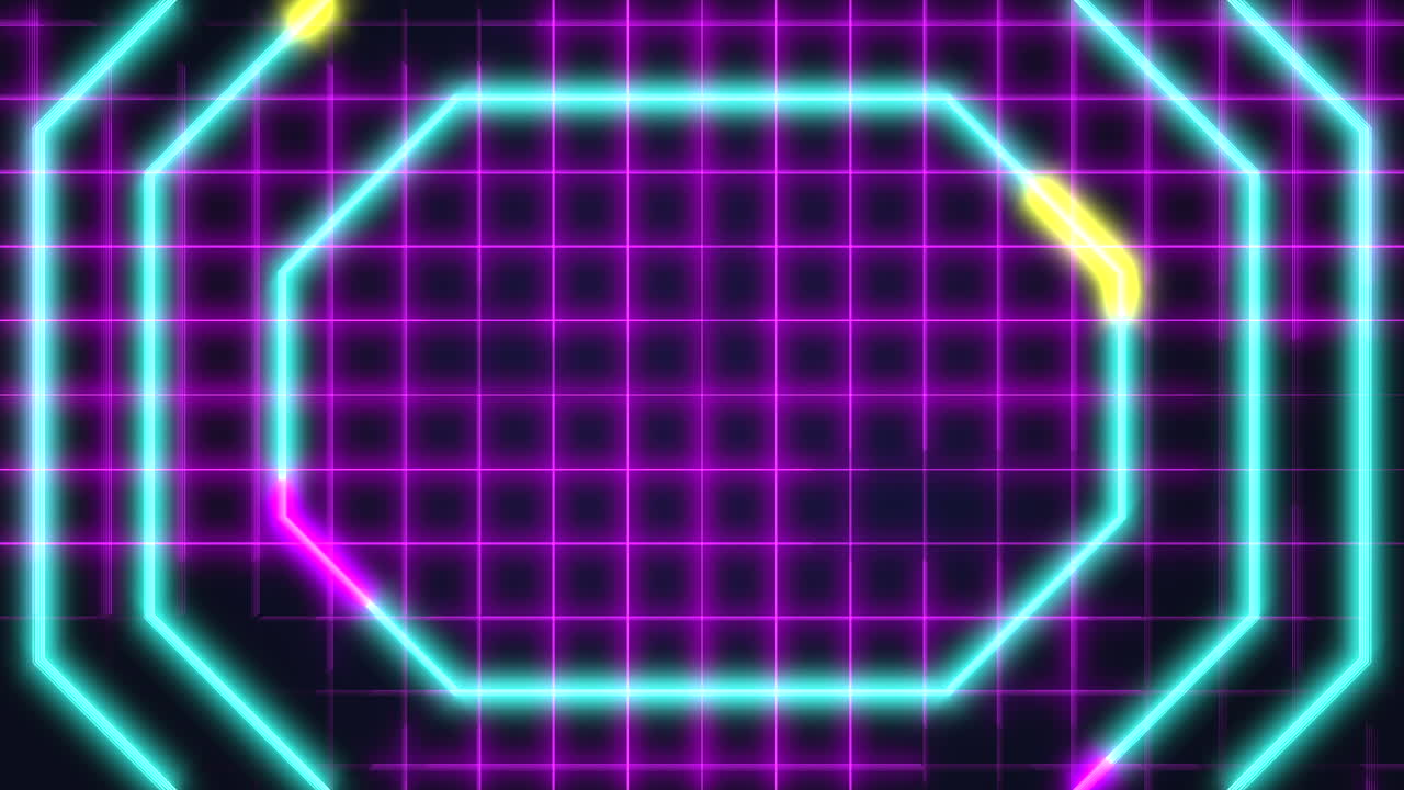 Premium stock video - Digital computer screen with neon led lines and grid