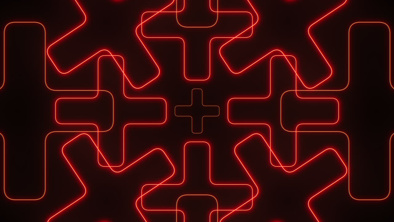 Premium stock video - Red neon crosses in rows on black gradient