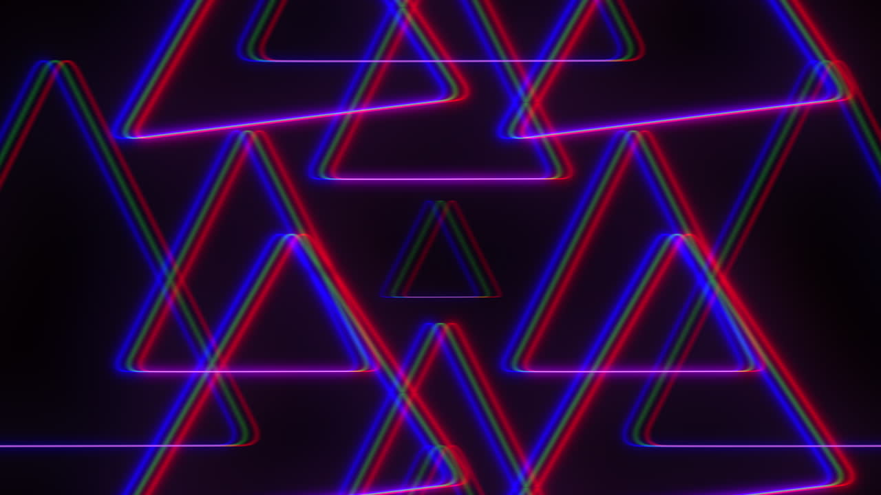 Premium stock video - Glitch neon triangles in rows on black gradient