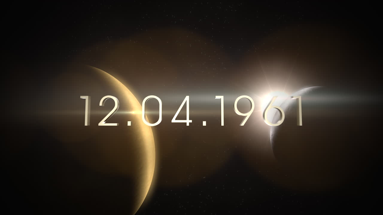 Premium stock video - 12.04.1961 with planets and stars in galaxy