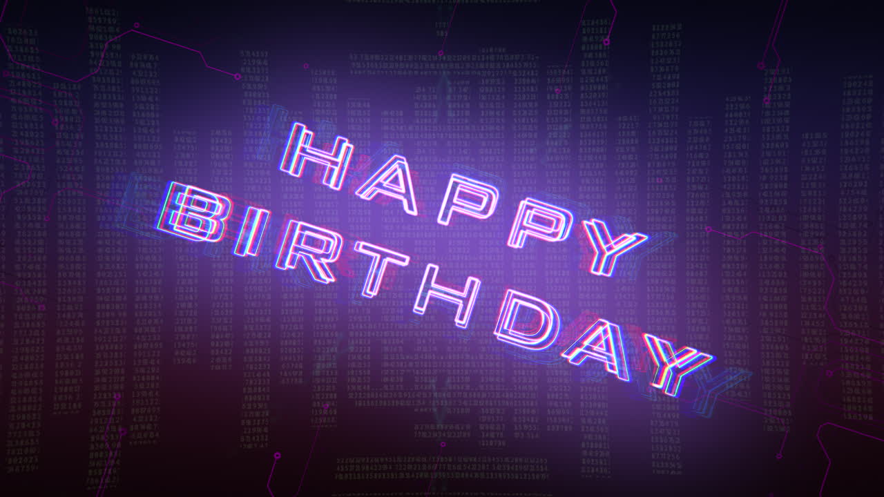 Premium stock video - Happy birthday with cyberpunk matrix and hud ...