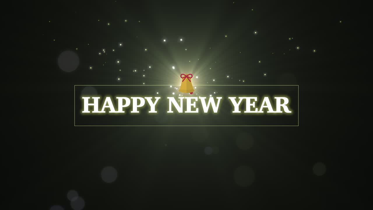 Premium stock video - Happy new year with bell and fly glitters in night
