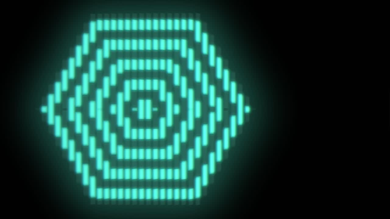Premium stock video - Pulsing neon green hexagons pattern in rows 5