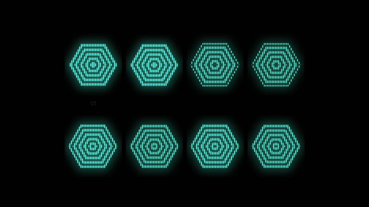 Premium stock video - Pulsing neon green hexagons pattern in rows 11